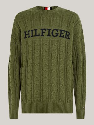 Hilfiger Monotype Oversize Zopfstrick Pullover Grün Tommy Hilfiger
