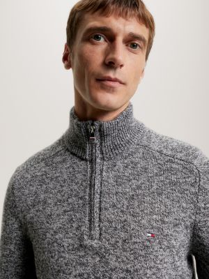 Pull En Laine Mérinos à Col Cheminée Gris Tommy Hilfiger
