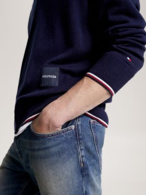 Hilfiger Monotype Global Stripe Zip Thru Jumper Blue Tommy Hilfiger