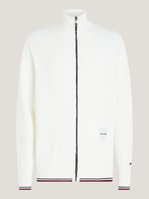 Hilfiger Monotype Global Stripe Zip Thru Jumper White Tommy Hilfiger
