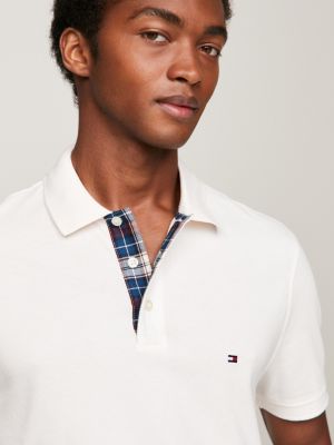 Regular Fit Poloshirt Mit Karo Knopfleiste Weiß Tommy Hilfiger