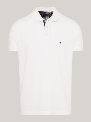 Regular Fit Poloshirt Mit Karo Knopfleiste Weiß Tommy Hilfiger