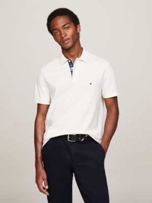Regular Fit Poloshirt Mit Karo Knopfleiste Weiß Tommy Hilfiger