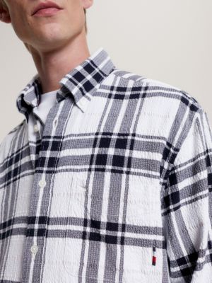 Tonal Tartan Check Regular Fit Shirt White Tommy Hilfiger