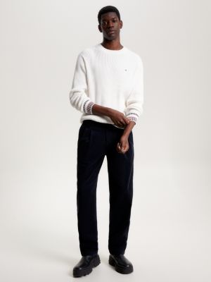 Geribde Jumper Met Signature Streep Wit Tommy Hilfiger
