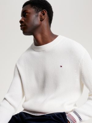 Geribde Jumper Met Signature Streep Wit Tommy Hilfiger