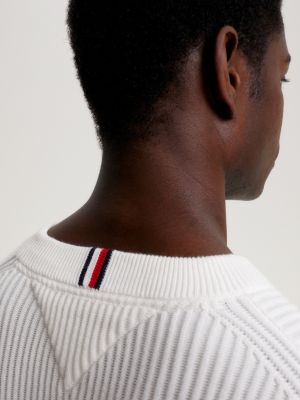 Geribde Jumper Met Signature Streep Wit Tommy Hilfiger