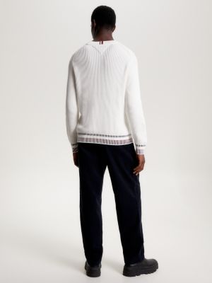 Geribde Jumper Met Signature Streep Wit Tommy Hilfiger