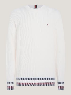 Geribde Jumper Met Signature Streep Wit Tommy Hilfiger
