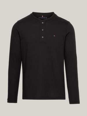 Slim Fit Langarmshirt Mit Henley Kragen Schwarz Tommy Hilfiger