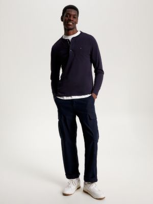 Slim Fit Langarmshirt Mit Henley Kragen Blau Tommy Hilfiger