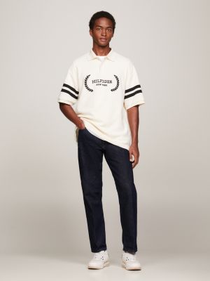 Polo Met Gestreepte Mouw En Monotype Logo Beige Tommy Hilfiger