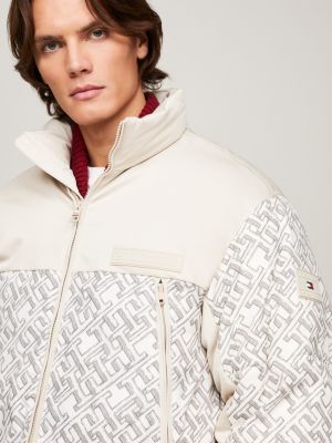 Th Warm New York Monogram Print Puffer Jacket White Tommy Hilfiger