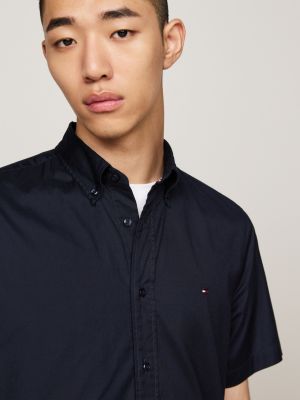 Regular Fit Kurzarm Hemd Aus Popeline Blau Tommy Hilfiger