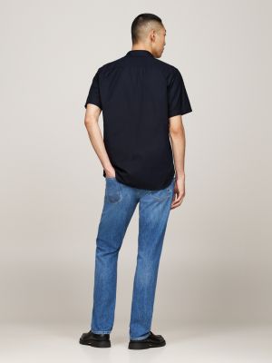 Regular Fit Kurzarm Hemd Aus Popeline Blau Tommy Hilfiger