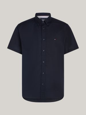 Regular Fit Kurzarm Hemd Aus Popeline Blau Tommy Hilfiger