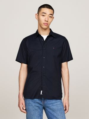 Regular Fit Kurzarm Hemd Aus Popeline Blau Tommy Hilfiger