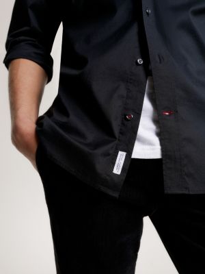 Th Flex Regular Fit Hemd Aus Popeline Schwarz Tommy Hilfiger
