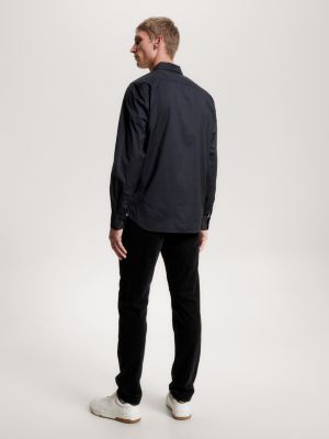 Th Flex Regular Fit Hemd Aus Popeline Schwarz Tommy Hilfiger