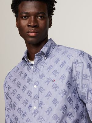 Camicia Th Monogram Regular Fit A Righe Blu Tommy Hilfiger