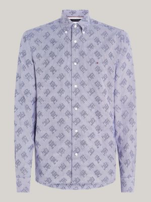 Camicia Th Monogram Regular Fit A Righe Blu Tommy Hilfiger
