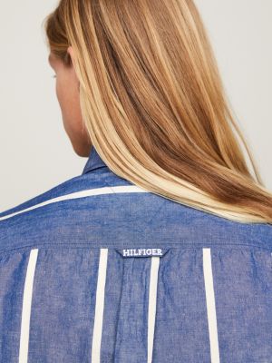 Regular Overhemd Met Verticale Streep Blauw Tommy Hilfiger