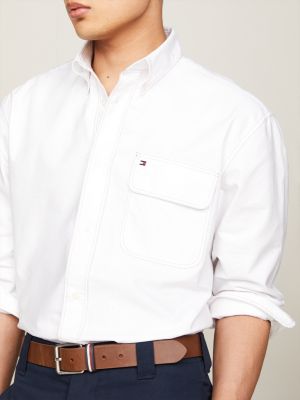Contrast Stitch Regular Washed Oxford Shirt | White | Tommy Hilfiger