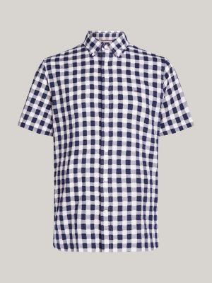 Regular Fit Kurzarm Hemd Mit Vichy Karos Blau Tommy Hilfiger
