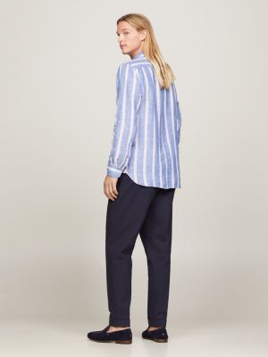 Gestreept Regular Fit Overhemd Van Linnen Blauw Tommy Hilfiger