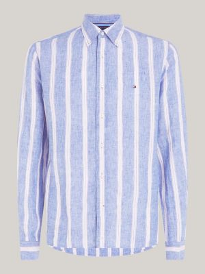 Linen Triple Stripe Regular Fit Shirt | Blue | Tommy Hilfiger