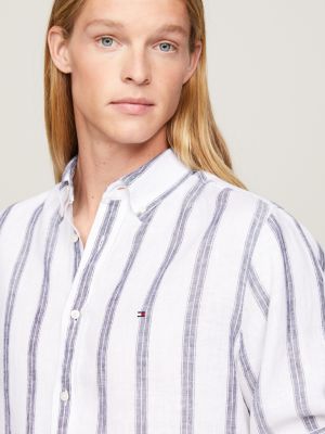 Regular Fit Hemd Aus Leinen Mit Streifen Weiß Tommy Hilfiger
