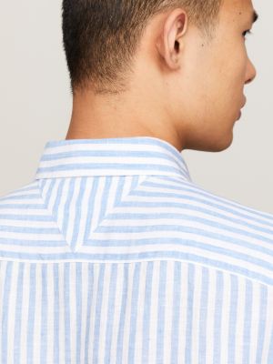 Gestreiftes Regular Fit Leinenhemd Blau Tommy Hilfiger