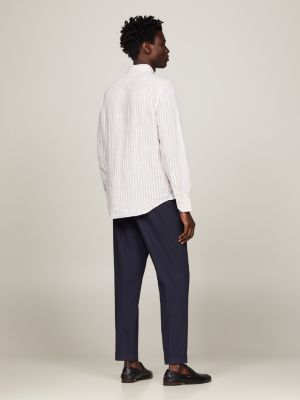 Regular Fit Linnen Overhemd Met Streep Beige Tommy Hilfiger