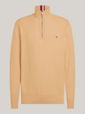 Oval Waffle Knit Mock Turtleneck Jumper Khaki Tommy Hilfiger
