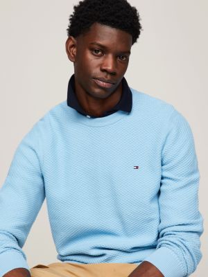Jersey En Punto Texturizado De Cuello Redondo Azul Tommy Hilfiger