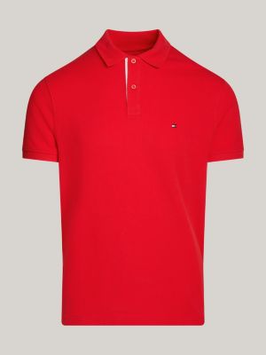 Hilfiger Monotype Contrast Placket Regular Polo Red Tommy Hilfiger
