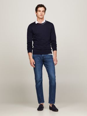 Jersey De Punto Fino Con Cuello Redondo Azul Tommy Hilfiger