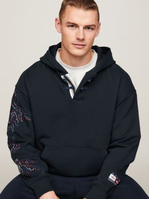 Tommy X Clot Hoodie Mit Drachen Und Halber Knopfleiste Blau Tommy