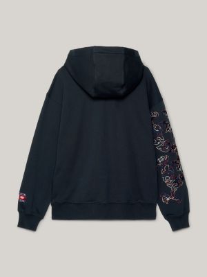 Tommy X Clot Hoodie Mit Drachen Und Halber Knopfleiste Blau Tommy
