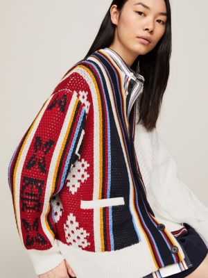 Tommy X Clot Dual Gender Stripe Knit Cardigan White Tommy Hilfiger