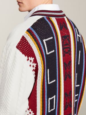 Tommy X Clot Dual Gender Stripe Knit Cardigan White Tommy Hilfiger
