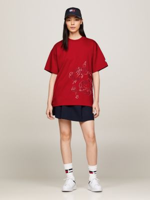 Tommy X Clot Dual Gender Dragon Motif T Shirt Red Tommy Hilfiger