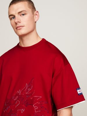 Tommy X Clot Dual Gender Dragon Motif T Shirt Red Tommy Hilfiger