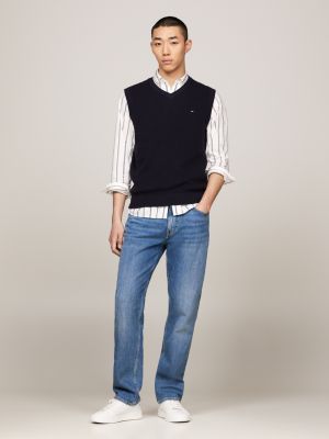 Mixed Check Waffle Knit Sweater Vest Blue Tommy Hilfiger