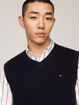 Chaleco De Punto Gofrado Con Cuadros Mixtos Azul Tommy Hilfiger