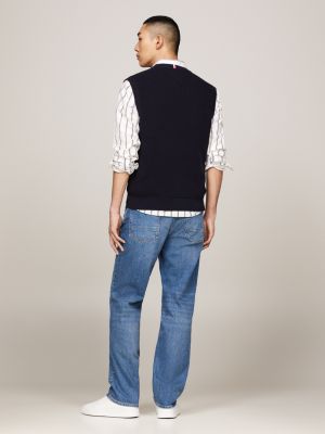 Mixed Check Waffle Knit Sweater Vest Blue Tommy Hilfiger