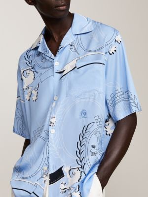 Crest Cuban Collar Relaxed Short Sleeve Shirt Blue Tommy Hilfiger