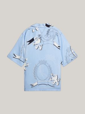 Crest Cuban Collar Relaxed Short Sleeve Shirt Blue Tommy Hilfiger