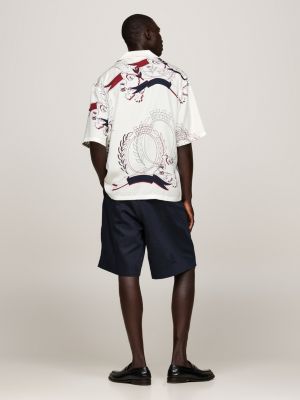Crest Cuban Collar Relaxed Short Sleeve Shirt White Tommy Hilfiger
