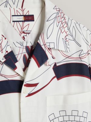Crest Cuban Collar Relaxed Short Sleeve Shirt White Tommy Hilfiger